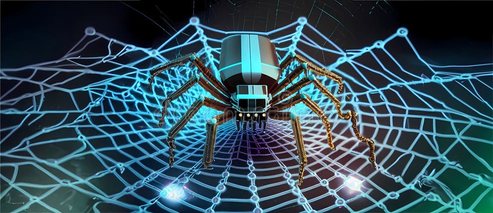 Cyber Spider on Microchip Networked on a Digital Data, Make Web Mesh ...