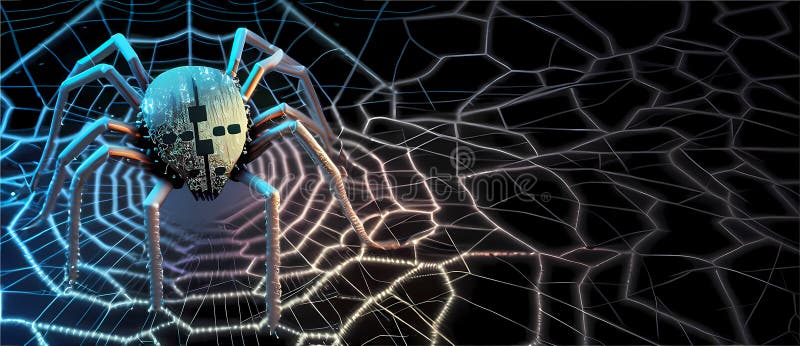 Cyber Spider on Microchip Networked on a Digital Data, Make Web Mesh ...