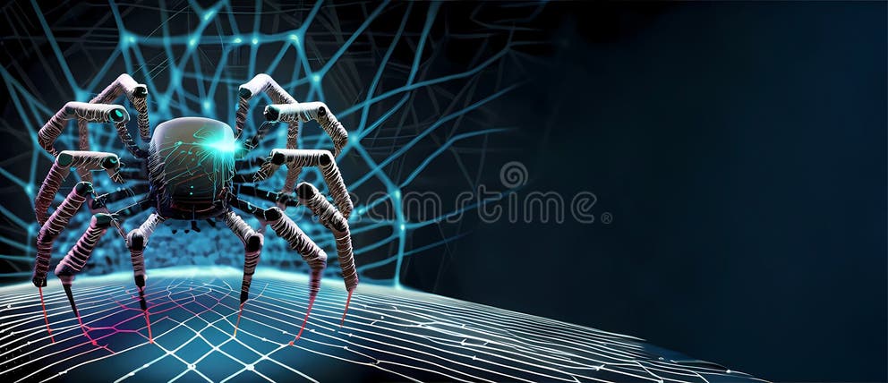 Cyber Spider on Microchip Networked on a Digital Data, Make Web Mesh ...