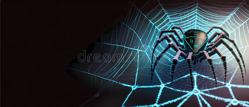 Cyber Spider on Microchip Networked on a Digital Data, Make Web Mesh ...
