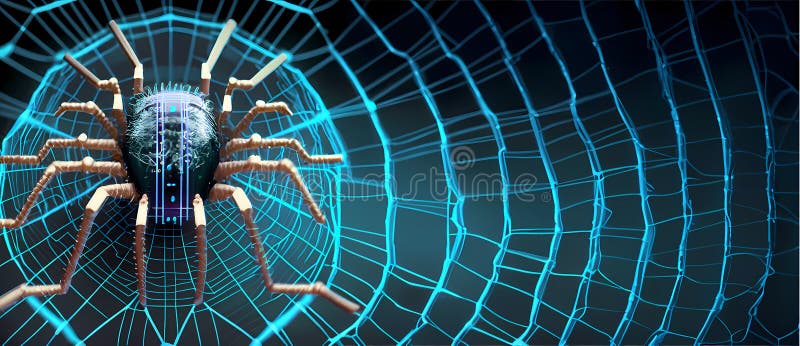 Cyber Spider on Microchip Networked on a Digital Data, Make Web Mesh ...