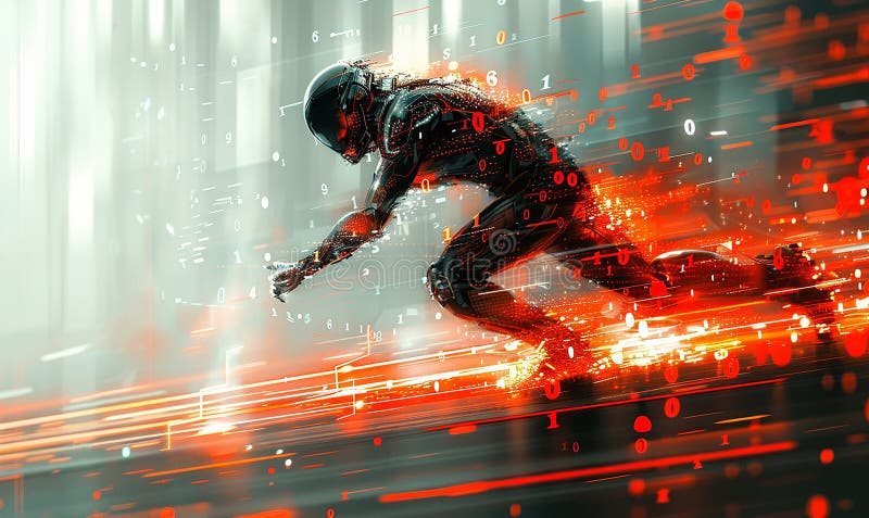 Cyber Sports, Running Cyber Robot in Motion. Technological Progress ...