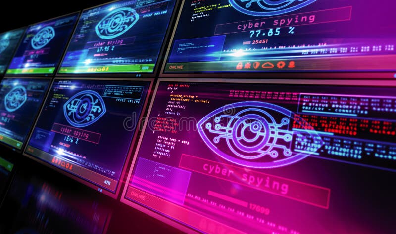Cyber Spying Hacking and Supervise Eye Symbol on Screen Illustration ...