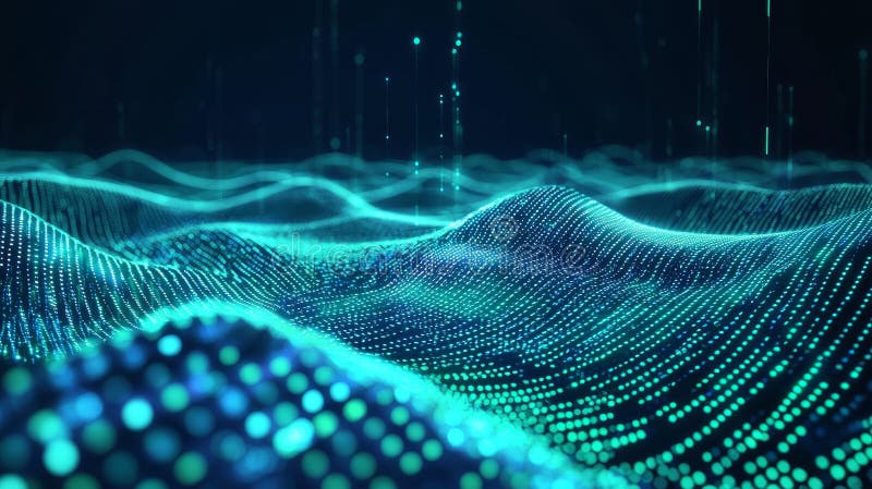 Cyber Stripes, Wireless Data Lines, Big Data Stream. Wavy Plane with Digital Code Elements Stock ...