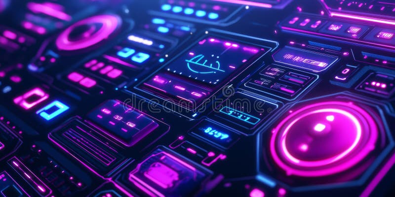Cyber Tech Background, with Glowing Interface Panels and Neon Purple ...