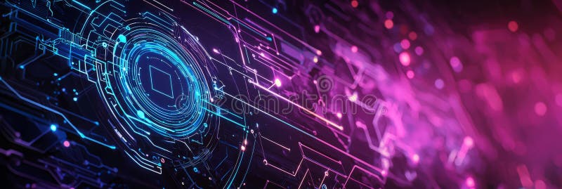 Cyber Tech Background, with Glowing Interface Panels and Neon Purple ...