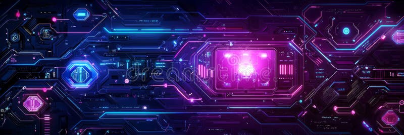Cyber Tech Background, with Glowing Interface Panels and Neon Purple ...
