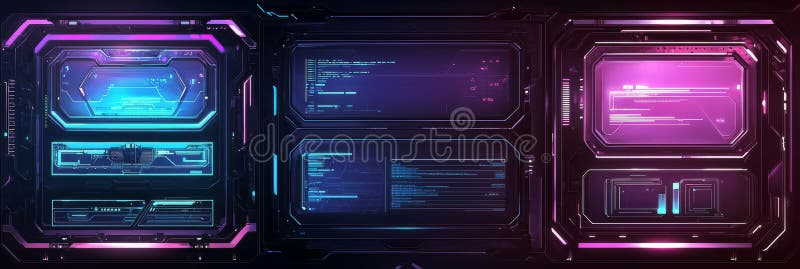 Cyber Tech Background, with Glowing Interface Panels and Neon Purple ...