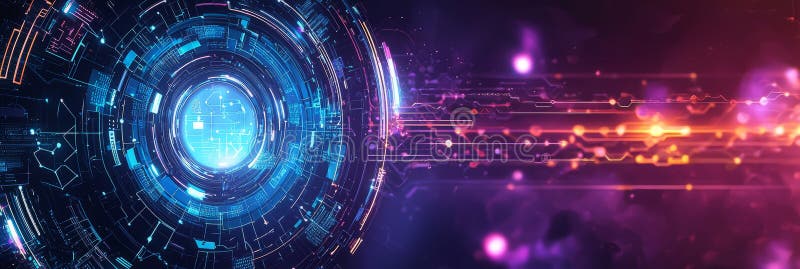 Cyber Tech Background, with Glowing Interface Panels and Neon Purple ...