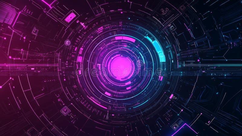 Cyber Tech Background, with Glowing Interface Panels and Neon Purple ...