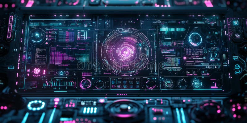 Cyber Tech Background, with Glowing Interface Panels and Neon Purple ...