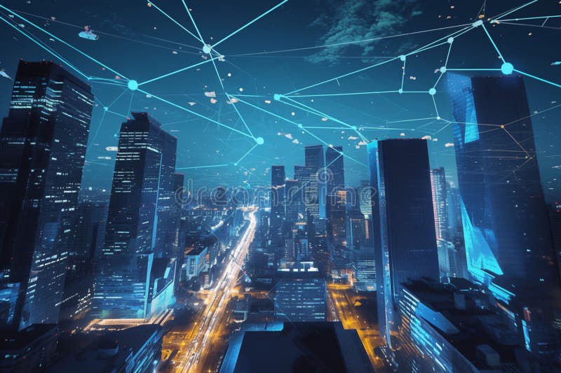 Cyber Technology City of the Future, Internet of Things Concept Stock ...