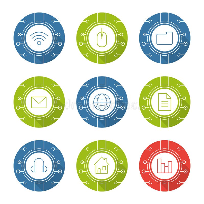 Cyber Technology Flat Design Long Shadow Icons Set Stock Vector ...