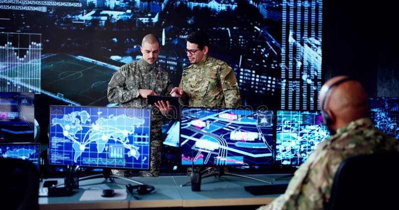 Cyber Technology Operator Monitors Surveillance Cameras Stock Photo ...