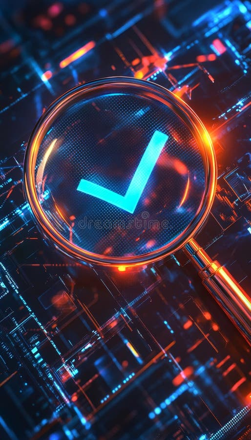 Cyber Themed Background Featuring Magnifying Glass and Glowing Blue ...
