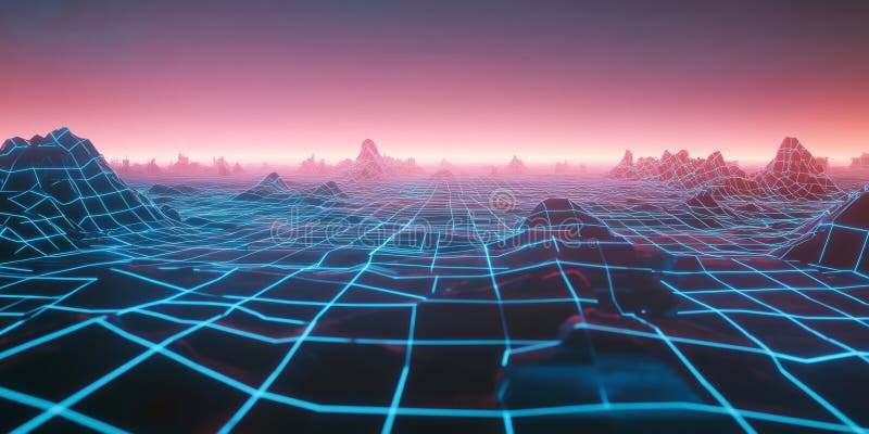 A Cyber-themed 3D Background Featuring a Pulsating Digital Grid ...