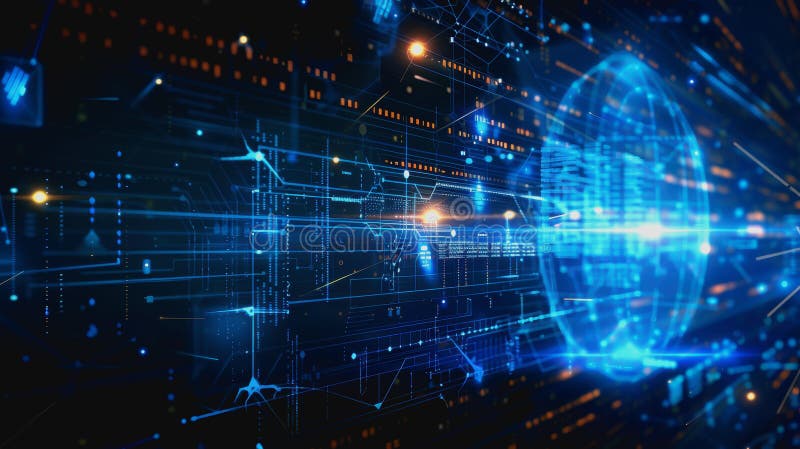 Cyber Themed Digital Background with Blue Glowing Lines and ...