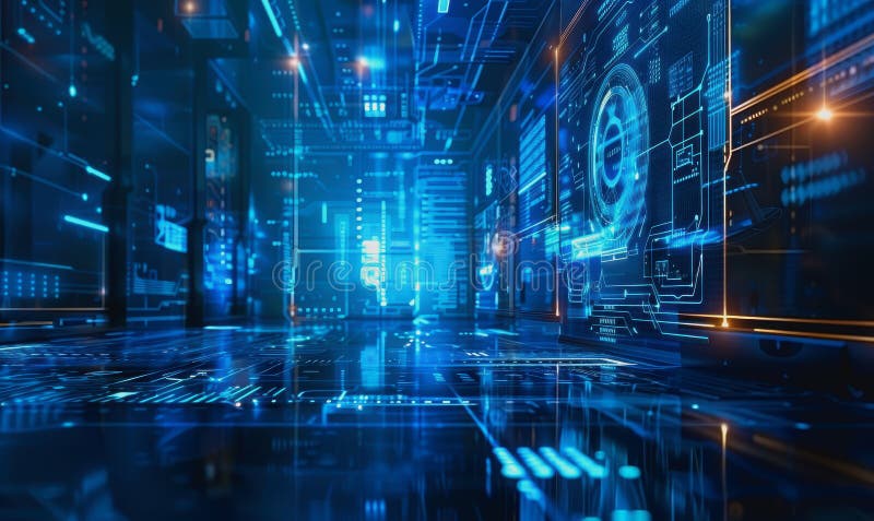 Cyber Themed Digital Background with Blue Glowing Lines and ...