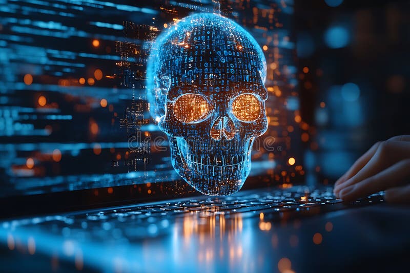 Cyber Threat Conceptualization Illustrating Digital Skull and Laptop ...