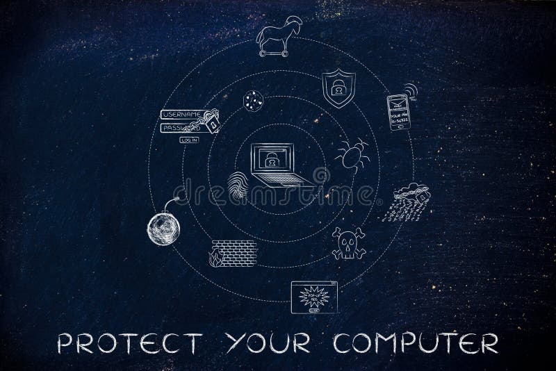 Cyber Threats Symbols, Protect Your Computer Stock Image - Image of ...