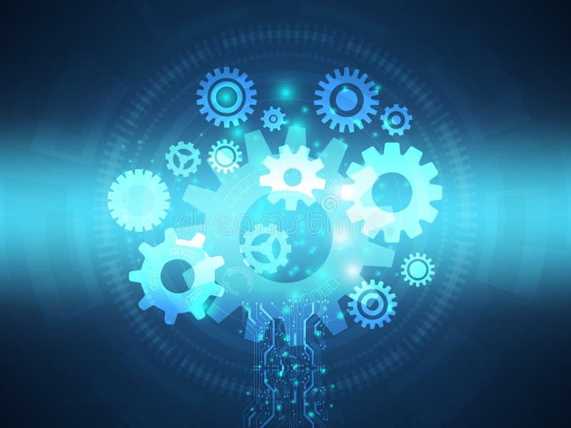 Cyber Tree with Cog Gear Wheels Futuristic Stock Vector - Illustration ...