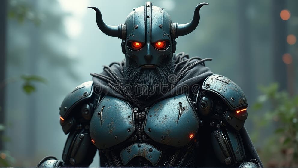 Cyber Viking Warrior in the Forest Stock Illustration - Illustration of ...