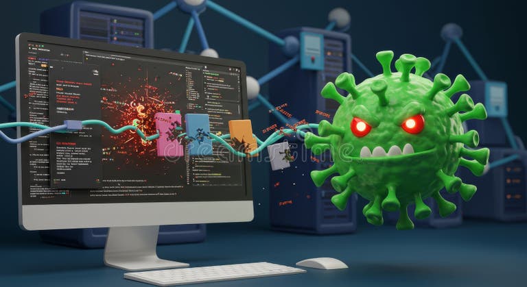 Cyber Virus Attacking Computer System a Digital Virus Symbolized by a ...