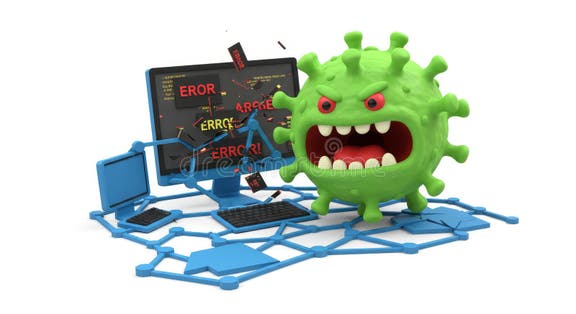 Cyber Virus Attacking Network a 3D Cartoon Virus Attacks a Computer ...