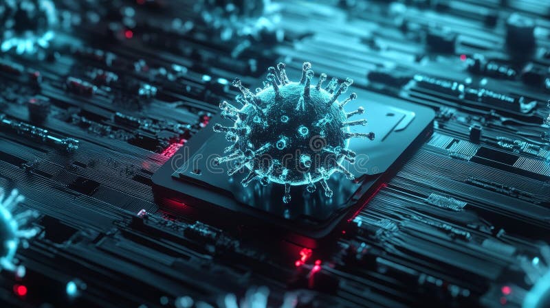 Cyber Virus Threat Digital Security Under Attack a 3D Depicting a Virus ...