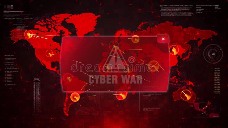 Cyber War Alert Warning Attack on Screen World Map Loop Motion. Stock ...