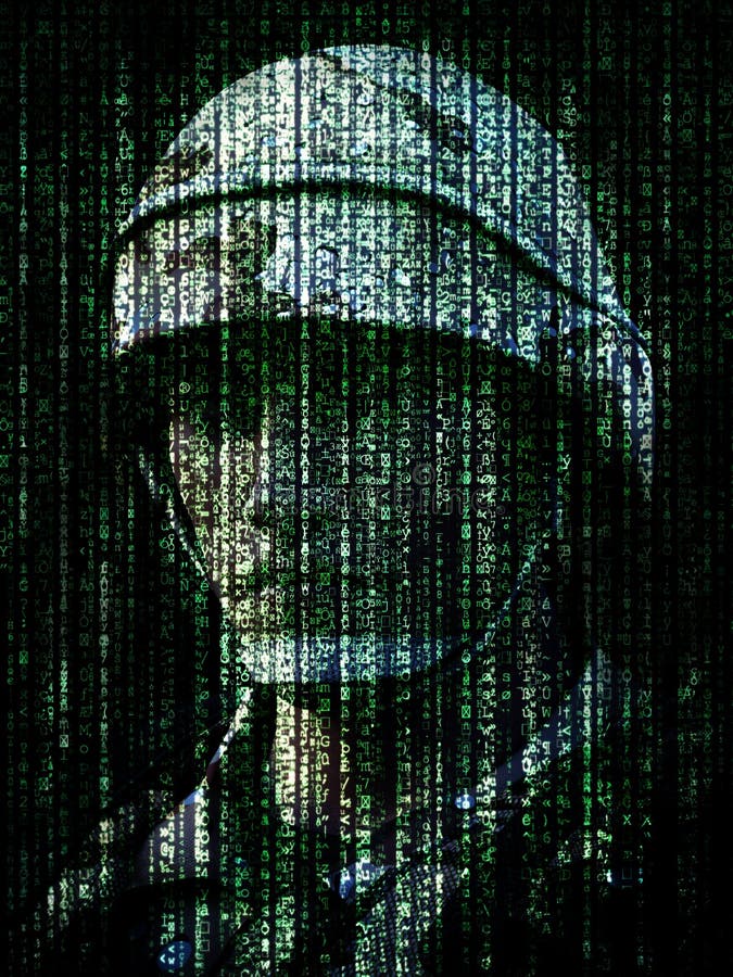 Cyber Warfare Concept. Military Soldier Embedded into Computer Internet ...