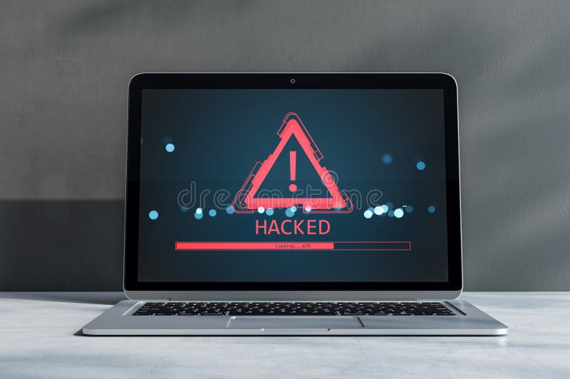 Cyber Warning Symbol with Exclamation Mark on Laptop Screen Showing ...
