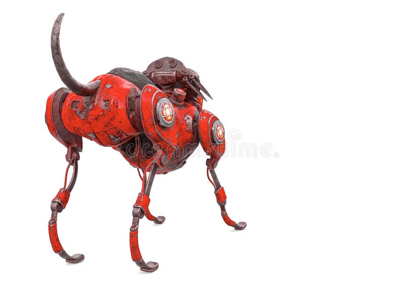 Cyber Watchman Dog in Arch Back Pose Rear View Stock Illustration ...