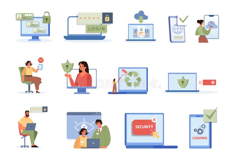 Cyber or Web Security Set. Digital Data Protection and Database Safety ...