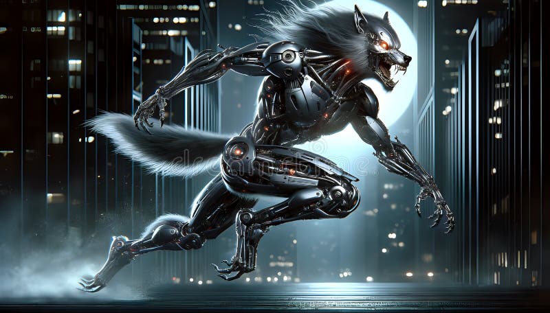 Cyber Werewolf Under the Moon Stock Illustration - Illustration of army ...