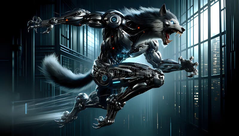 Cyber Werewolf Under the Moon Stock Illustration - Illustration of ...