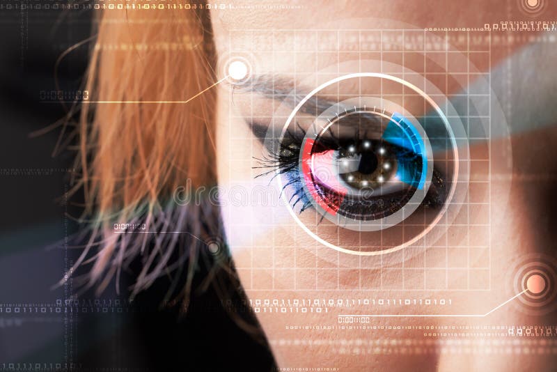 Cyber Woman With Technolgy Eye Looking Stock Photo - Image of circuit ...
