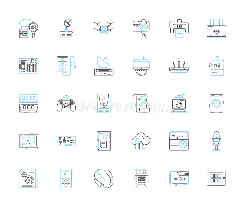 Cyber Workstations Linear Icons Set. Technology, Digital, Security ...