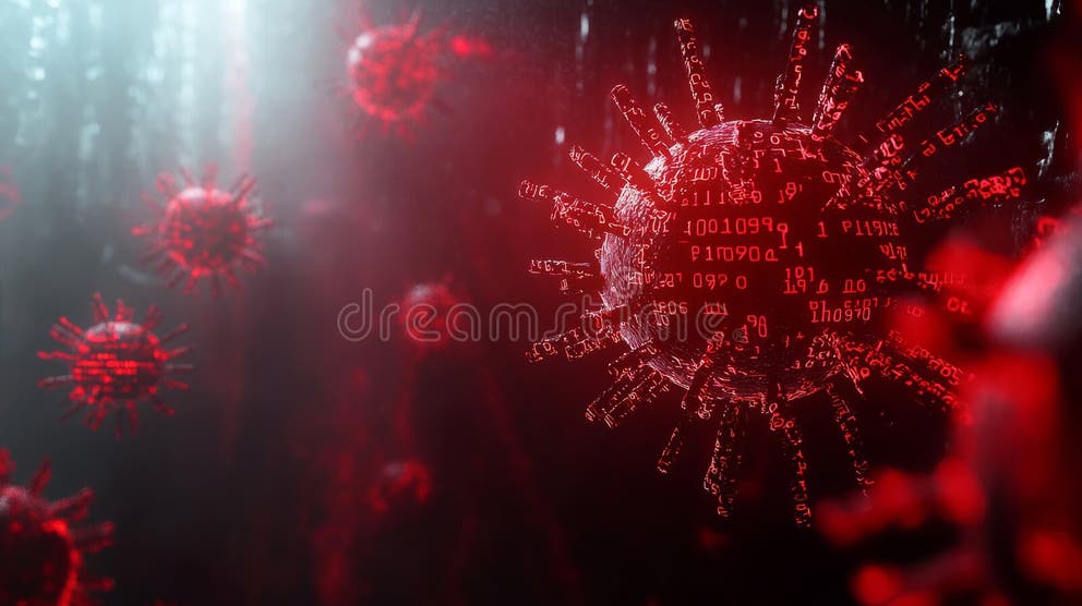Cyberattack Concept with Binary Virus Code, Glitch Effects, and Warning ...