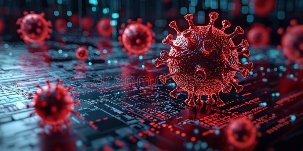 Cyberattack Concept with Binary Virus Code, Glitch Effects, and Warning ...