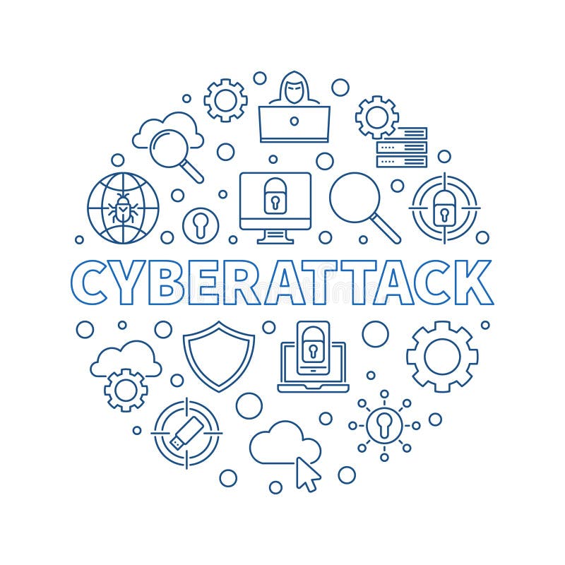 Cyberattack Vector Round Concept Outline Blue Illustration Stock Vector ...