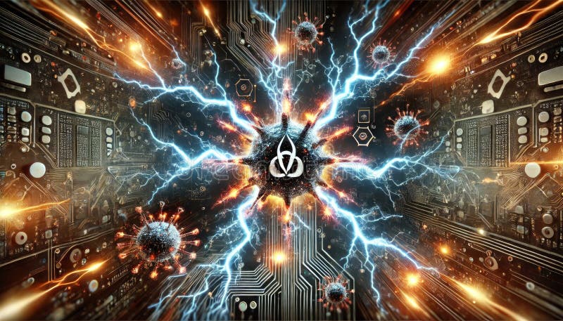 Cyberattack Visualization with Lightning Bolts and Virus-Like Digital ...