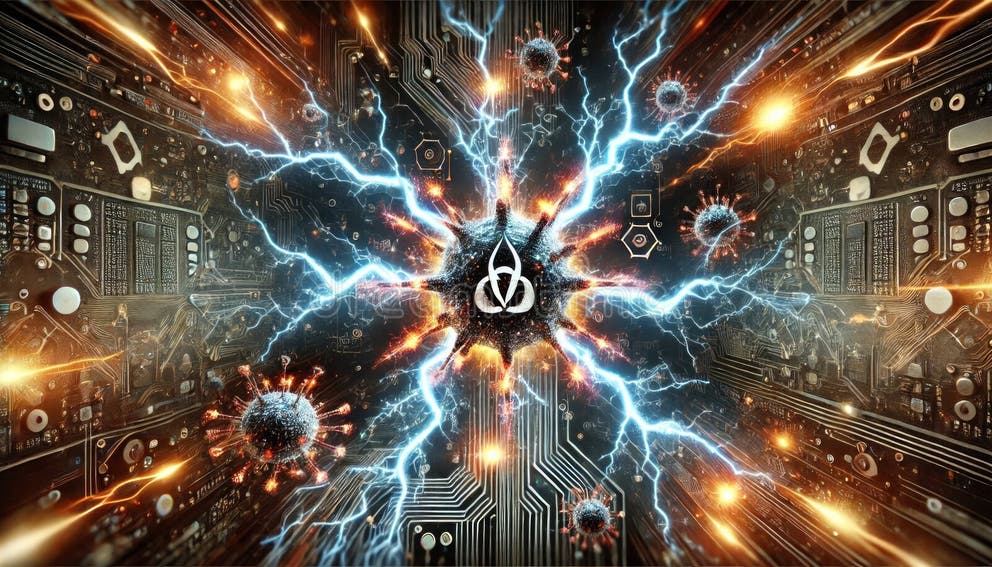 Cyberattack Visualization with Lightning Bolts and Virus-Like Digital ...