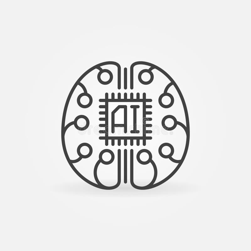 Cyberbrain or AI Brain with Chip Vector Concept Outline Icon Stock ...