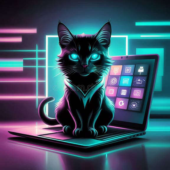 The Cybercat (AI Generated) Stock Illustration - Illustration of ...