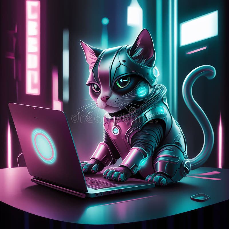 CyberCat stock vector. Illustration of blue, cherrycolored - 116961825