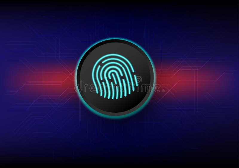 Cybercrime Concept. the Black Button of Fingerprint on Blue and Red ...