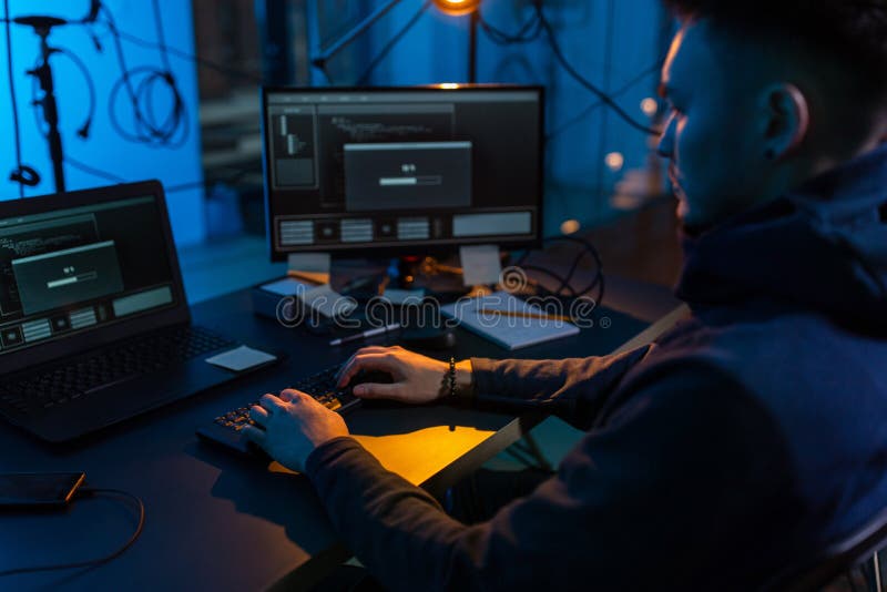 Hacker Using Computer Virus for Cyber Attack Stock Photo - Image of ...