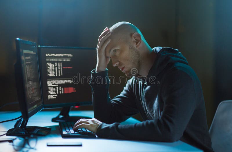 Hacker Having Problem with Computer Cyber Attack Stock Photo - Image of ...