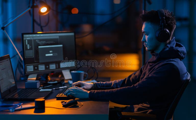 Hacker Using Computer Virus for Cyber Attack Stock Photo - Image of ...